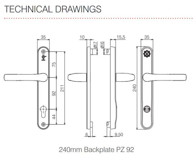 Mila Pro Secure Lever Handle On Plate 92mm Center Euro Profile Top & B ...