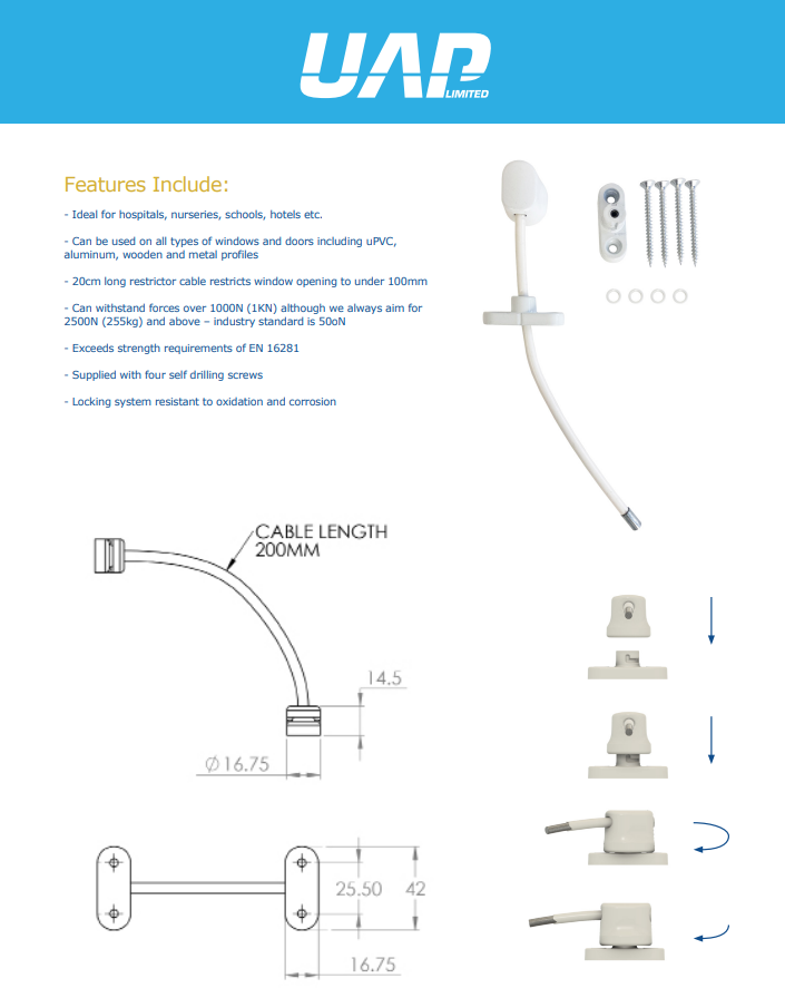 UAP Push & Turn Keyless Safety Window Cable Restrictor – Handleit.ie
